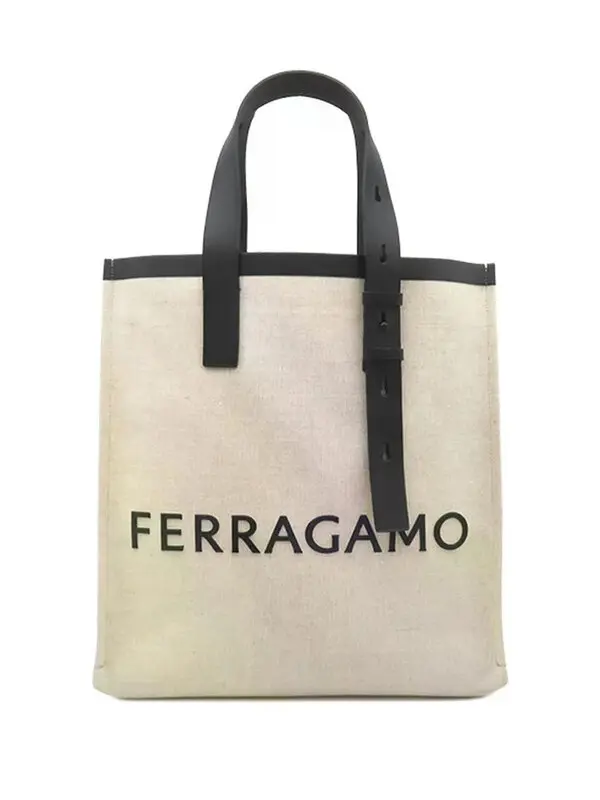 FERRAGAMO Canvas Embossed Logo Signature Tote Bag