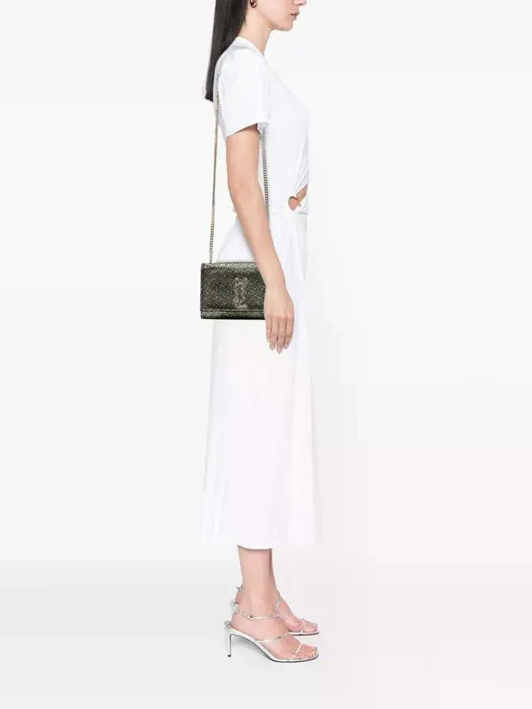 Saint Laurent Small Metallic Chevron Calfskin Monogram Kate Crossbody Bag - Silver