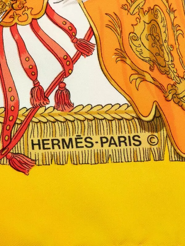 Hermès 1997-2008 Caparacons De La France Et De L Inde Silk Scarf 90 Scarves - Yellow