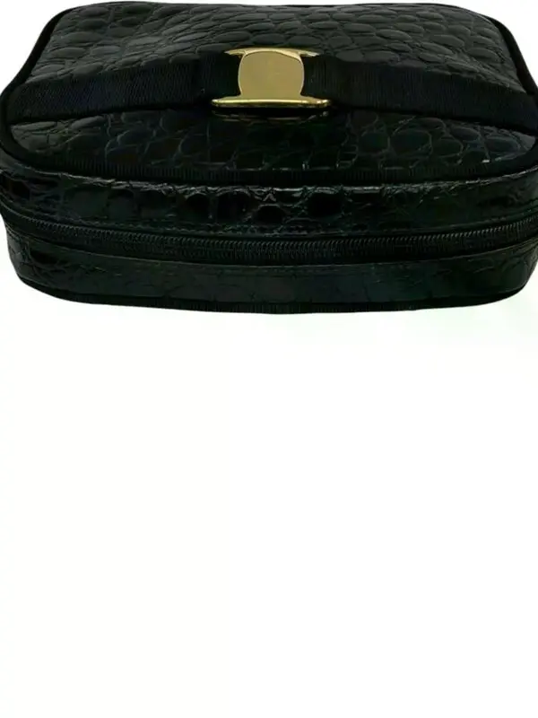 FERRAGAMO Croc Embossed Leather Vara Crossbody Bag