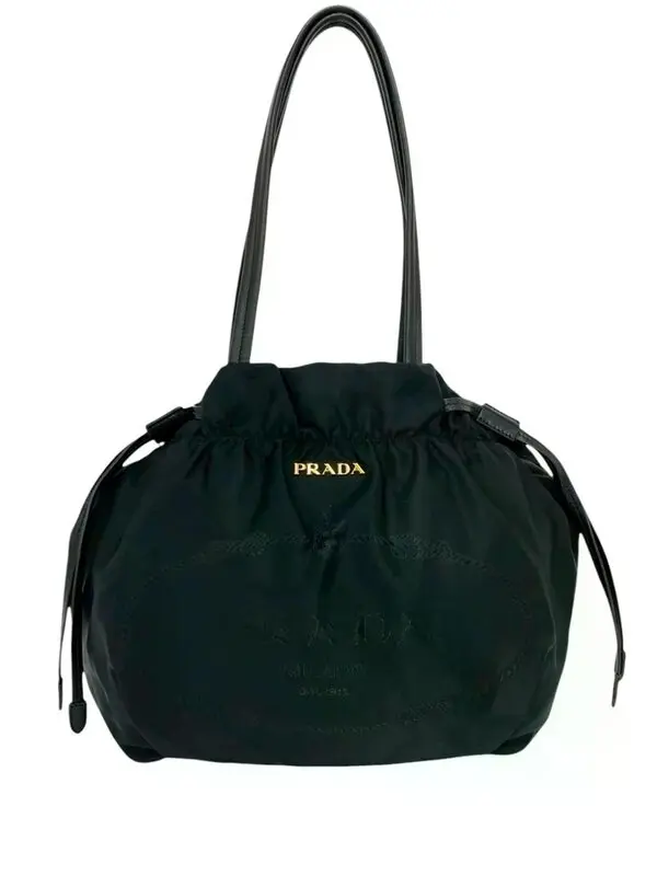Prada Tessuto Logo Drawstring Tote Bag - Black