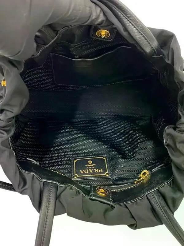 Prada Tessuto Logo Drawstring Tote Bag