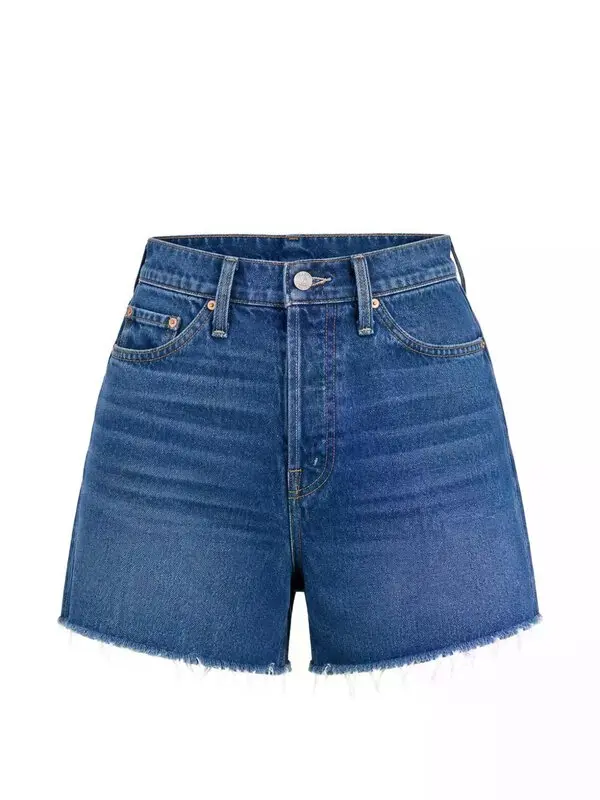 MOTHER Flutter Frayed-hem Denim Shorts - Blue