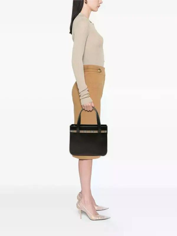 Burberry 2000-2017 House Check Trimmed Leather Handbag - Black