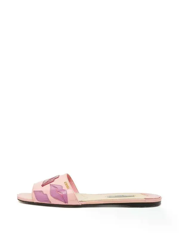 Prada Patent Leather Lip Appliqué Flat Sandals