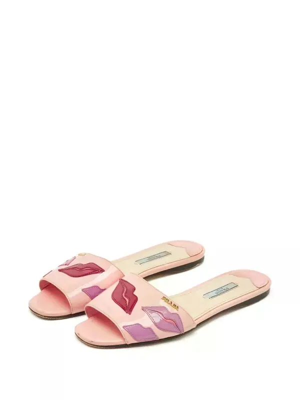 Prada Patent Leather Lip Appliqué Flat Sandals