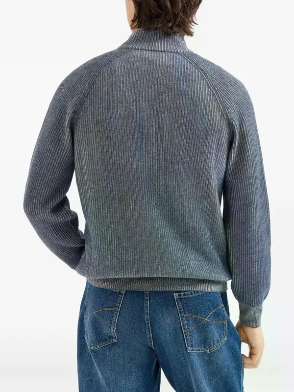 Brunello Cucinelli Cashmere Vanisé English Rib High-neck Zipper Cardigan - Grey