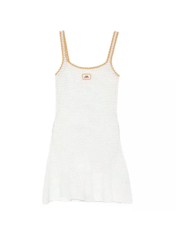Casablanca Crochet Knit Logo Patch Mini Dress - White