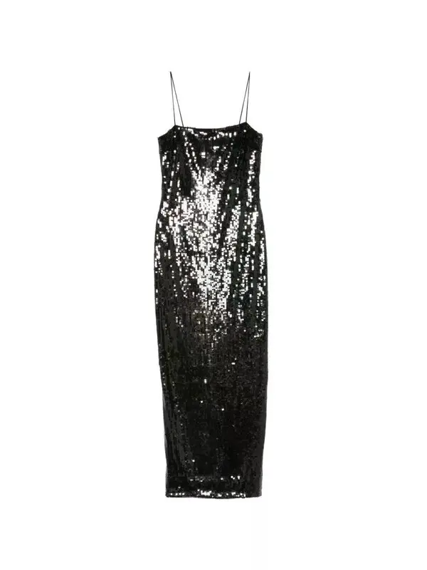 ROTATE BY BIRGER CHRISTENSEN Square Neck Sequin Midi Dress - Black