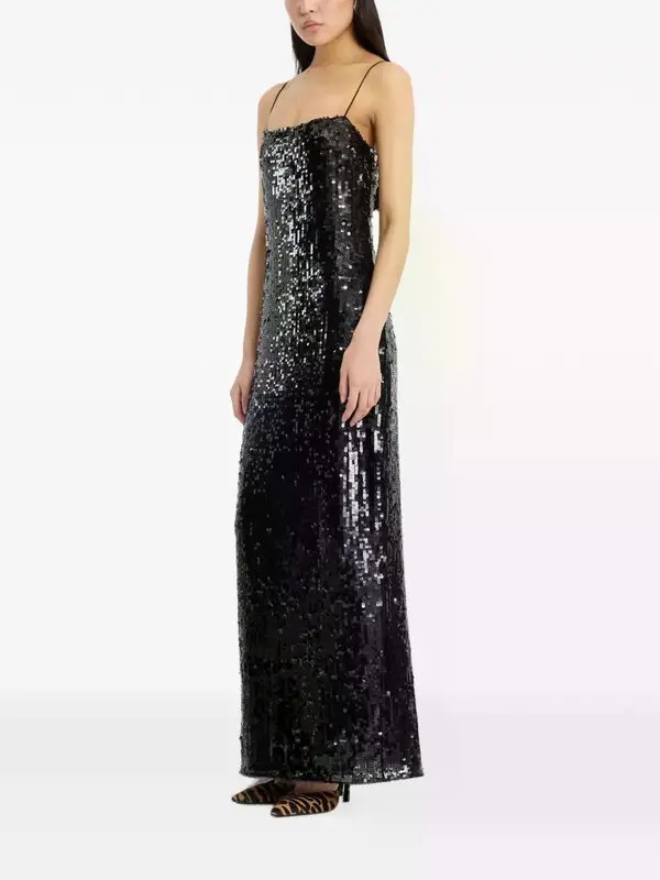ROTATE BY BIRGER CHRISTENSEN Square Neck Sequin Midi Dress - Black