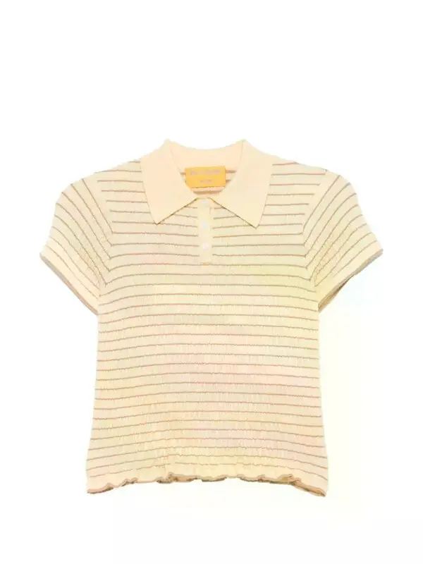 Guest In Residence Smocked Striped Polo Shirt - Neutrals