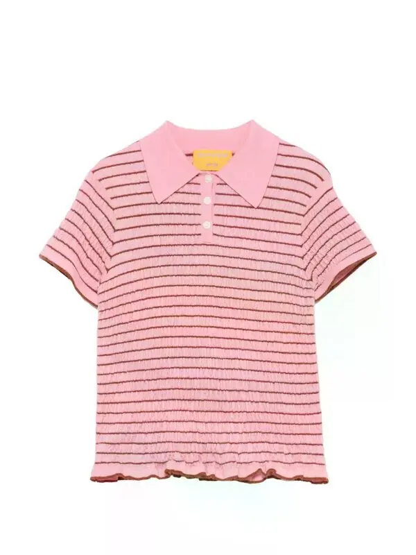 Guest In Residence Smocked Striped Polo Shirt