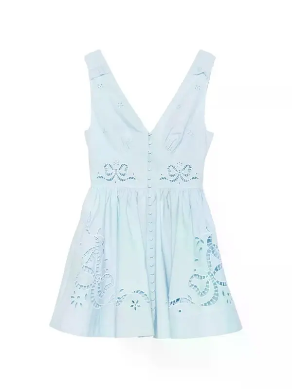 SELF-PORTRAIT Broderie Anglaise V-neck Mini Dress - Blue