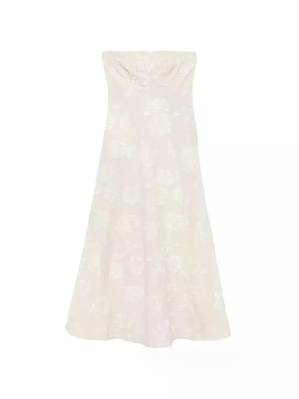 ROTATE BY BIRGER CHRISTENSEN Strapless Floral Jacquard Midi Dress - Neutrals