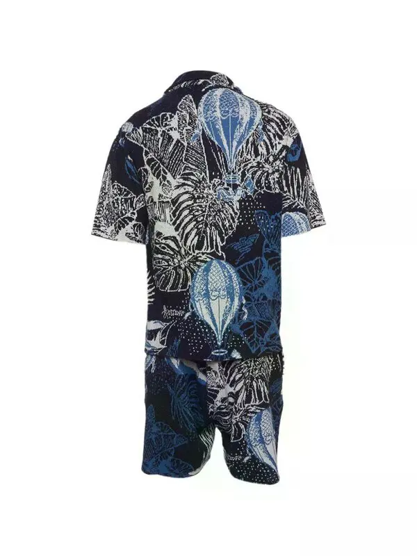 Emporio Armani Tropical Jacquard Knit Shirt And Shorts Set - Blue