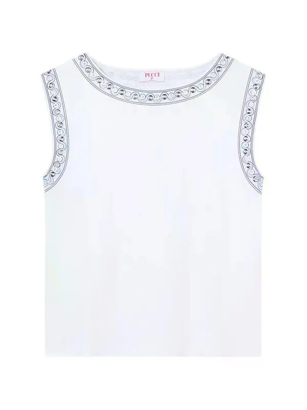 Emilio Pucci Sleeveless Cotton T-shirt With Metallic Embellishments - White
