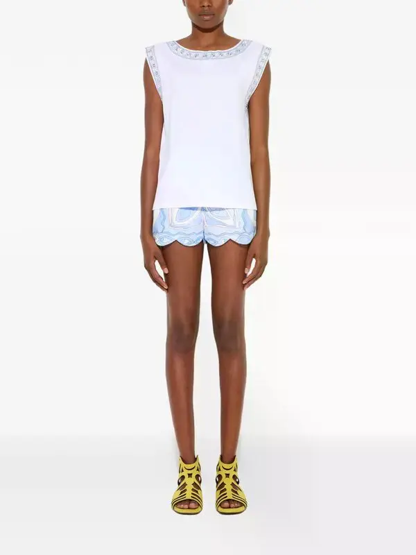 Emilio Pucci Sleeveless Cotton T-shirt With Metallic Embellishments
