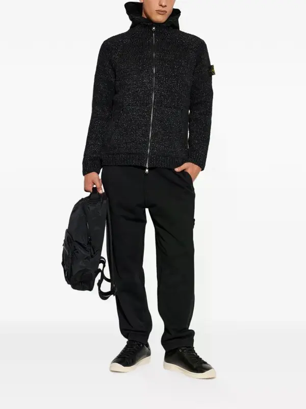 Stone Island Logo Patch Hooded Jacket - Black