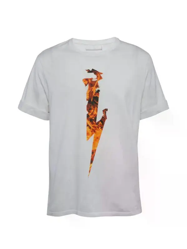 Neil Barrett Flame Thunderbolt Rolled-sleeve T-shirt - White