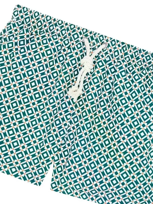 GASSA D AMANTE Taormina Geometric Print Drawstring Swim Shorts - Green