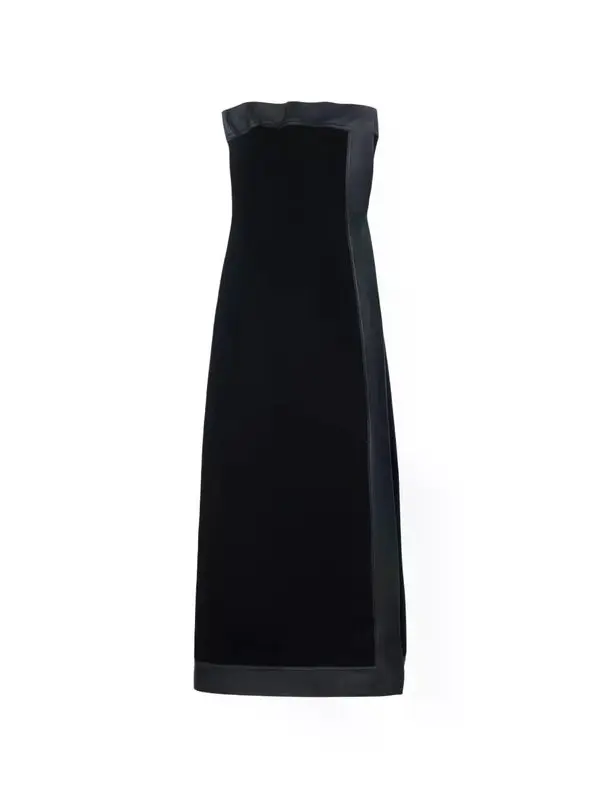 TOD'S Leather Trim Strapless A-line Midi Dress - Black