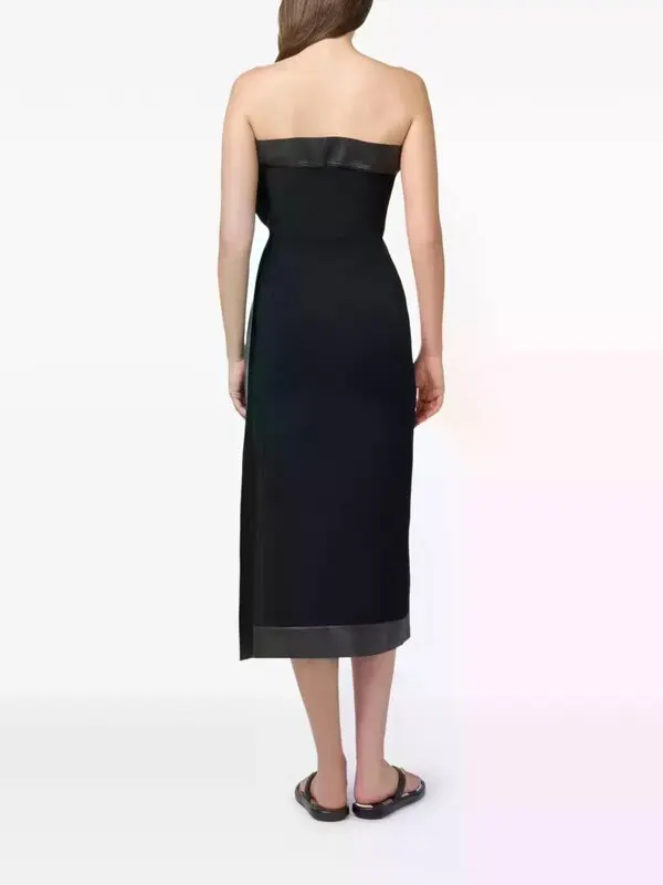 TOD'S Leather Trim Strapless A-line Midi Dress