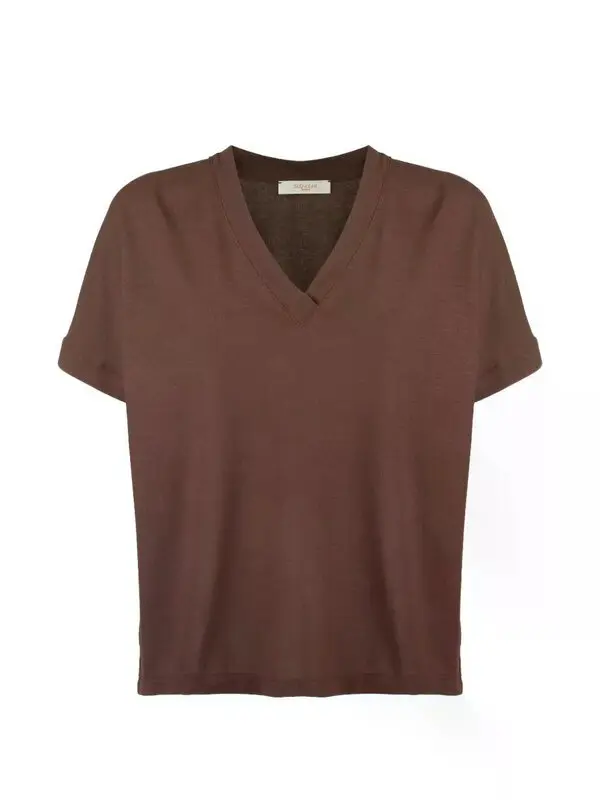 SLOWEAR V-neck Short-sleeve Jersey T-shirt - Brown