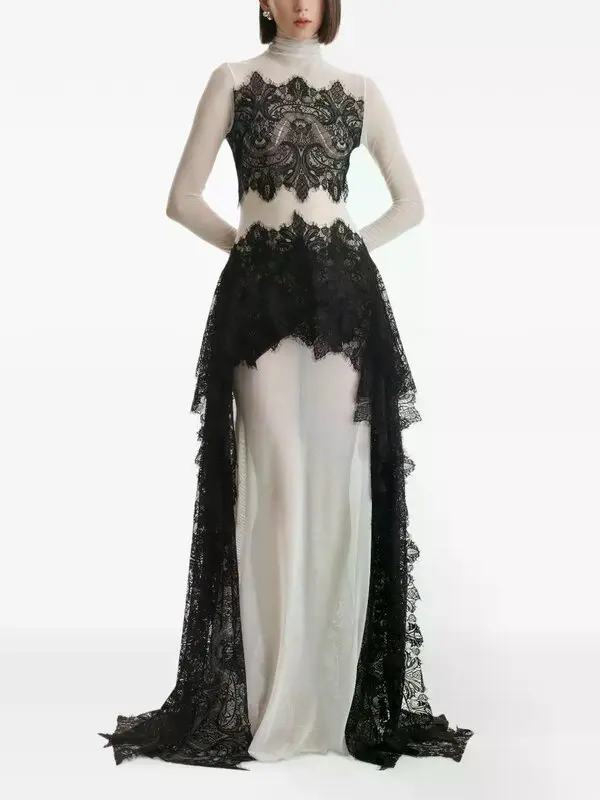 2310 STUDIO Maxi Lace-panelled High-low Dress