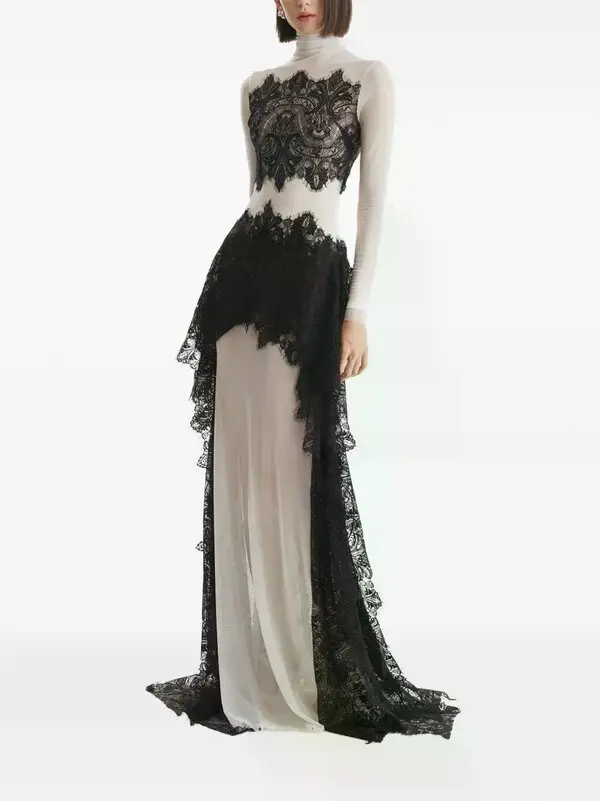 2310 STUDIO Maxi Lace-panelled High-low Dress
