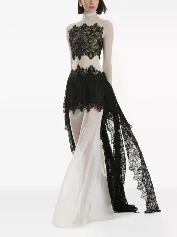 2310 STUDIO Maxi Lace-panelled High-low Dress