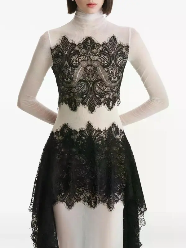 2310 STUDIO Maxi Lace-panelled High-low Dress