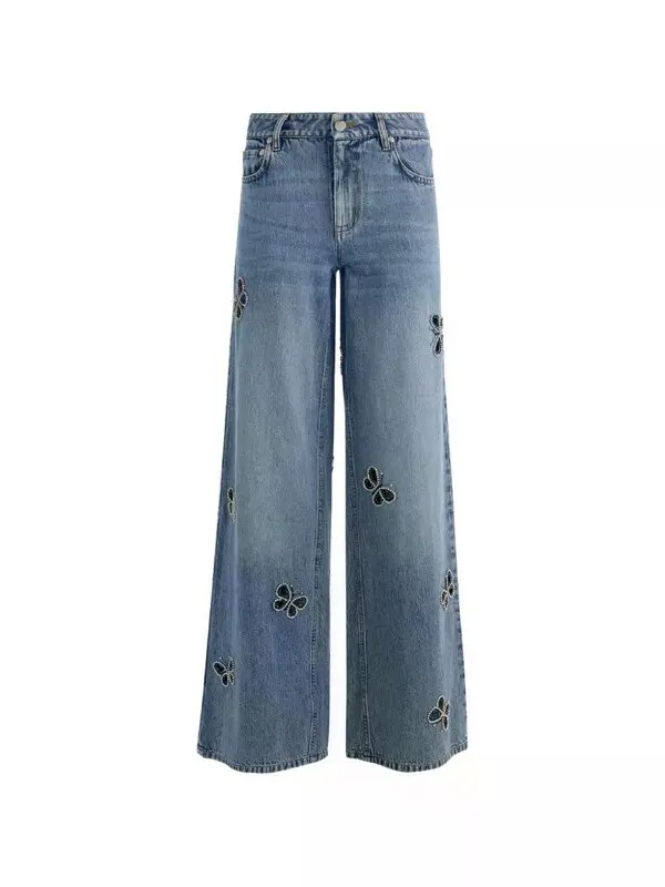 Alice + Olivia Embellished Cut-out Jeans - Blue