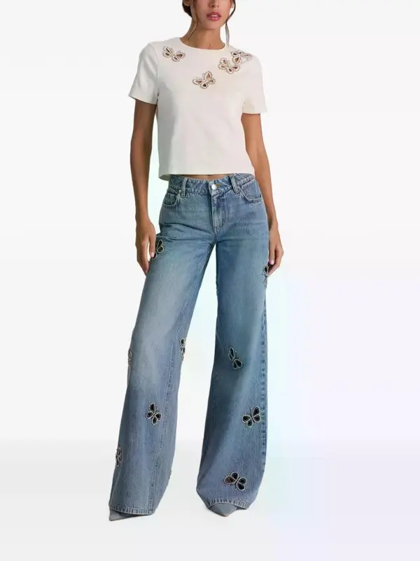 Alice + Olivia Embellished Cut-out Jeans - Blue