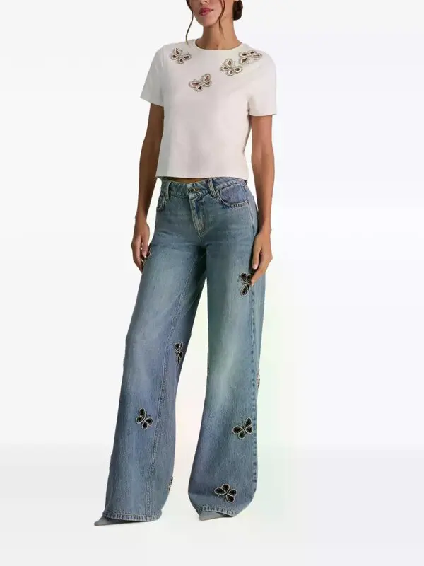 Alice + Olivia Embellished Cut-out Jeans - Blue