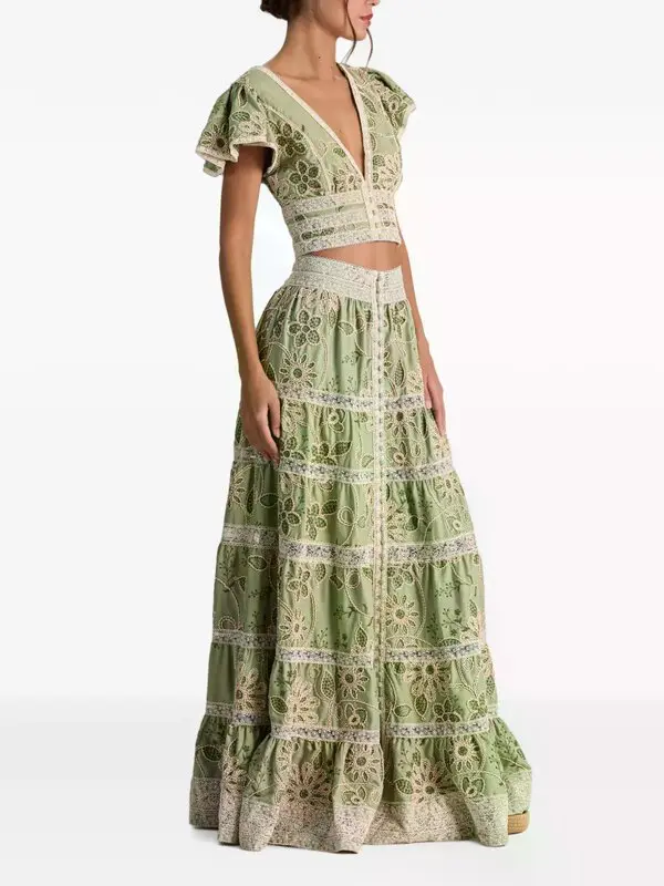 Alice + Olivia Adira Embroidered Tiered Maxi Skirt