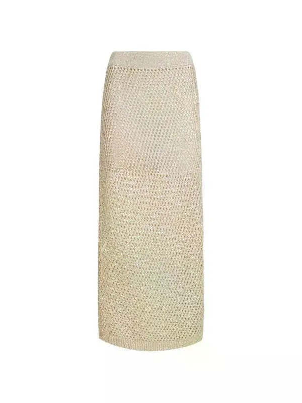 Brunello Cucinelli Hemp Sequin Net Knit Midi Skirt - Neutrals