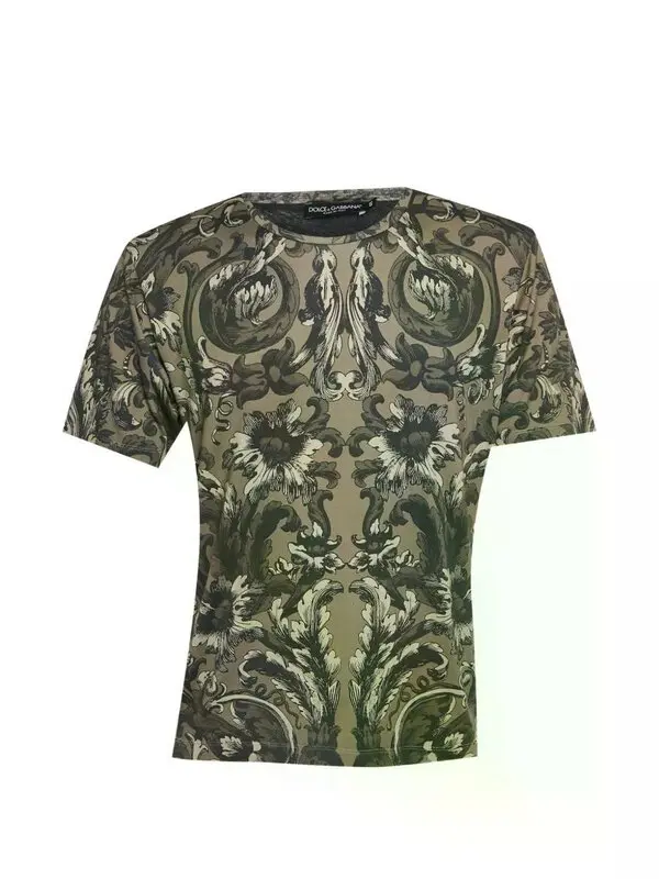 Dolce & Gabbana Baroque-print Crew-neck T-shirt - Neutrals