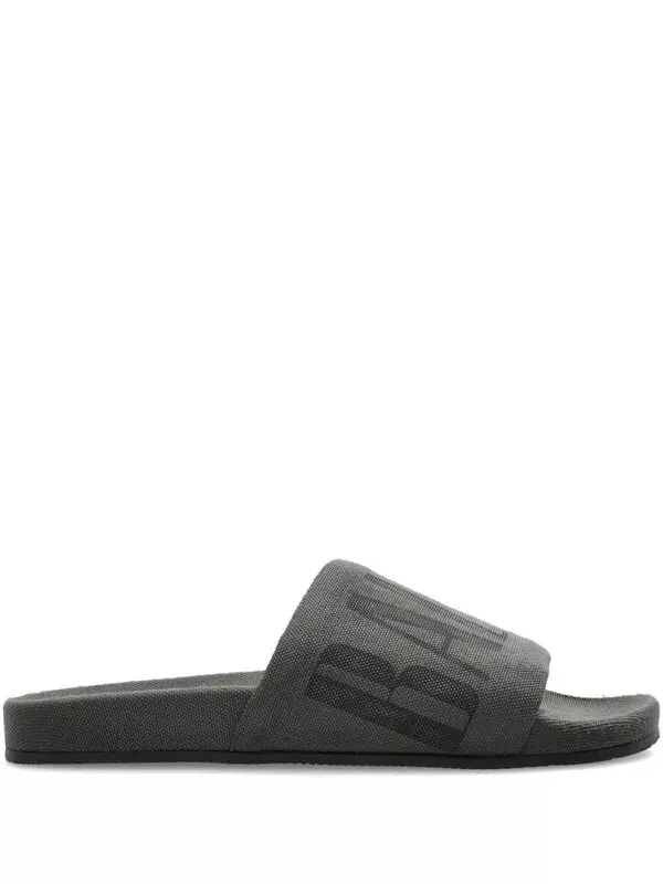 Balenciaga Logo Print Slides - Grey