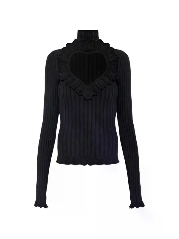 Balenciaga Ruffled Heart-cutout Sweater - Black