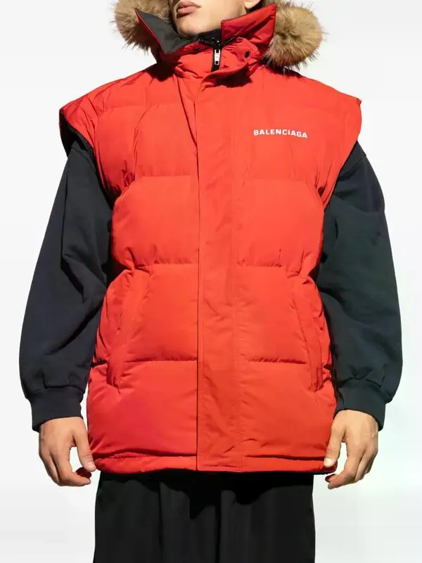 Balenciaga Faux Fur Trimmed Hooded Padded Sleeveless Jacket