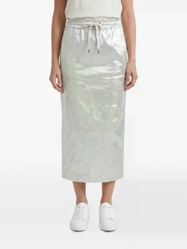 Brunello Cucinelli Metallic Drawstring Skirt - Silver