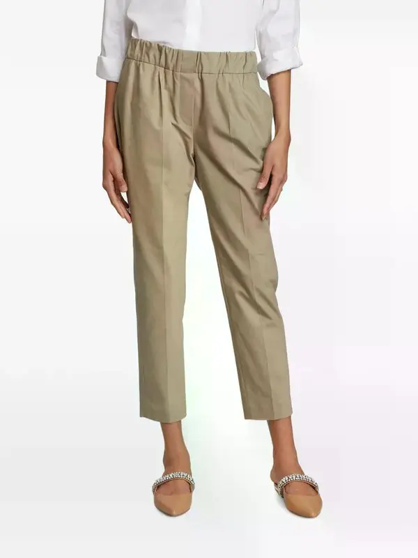 Brunello Cucinelli Khaki Cotton Tapered Trousers - Neutrals