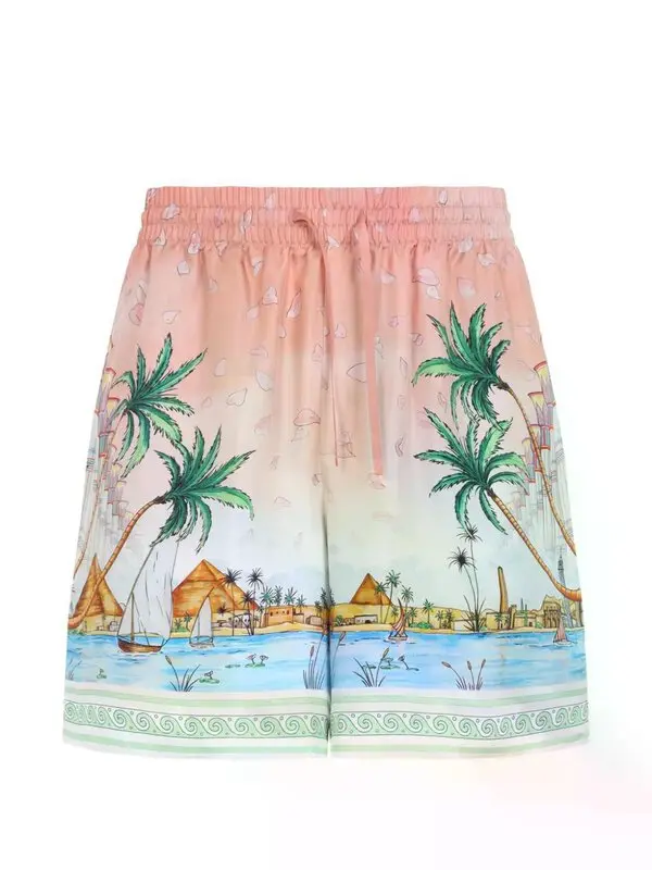 Casablanca Graphic Print Silk Shorts - Pink
