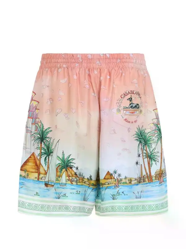 Casablanca Graphic Print Silk Shorts