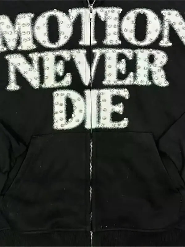 MIXED EMOTION Rhinestone Embellished Zip-up Hoodie