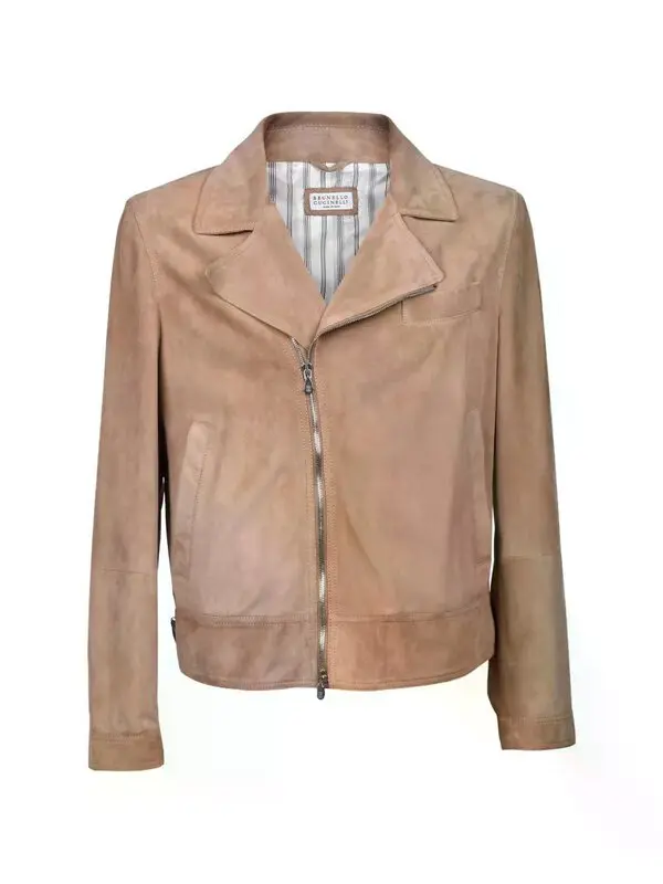 Brunello Cucinelli Tobacco Brown Suede Biker Jacket
