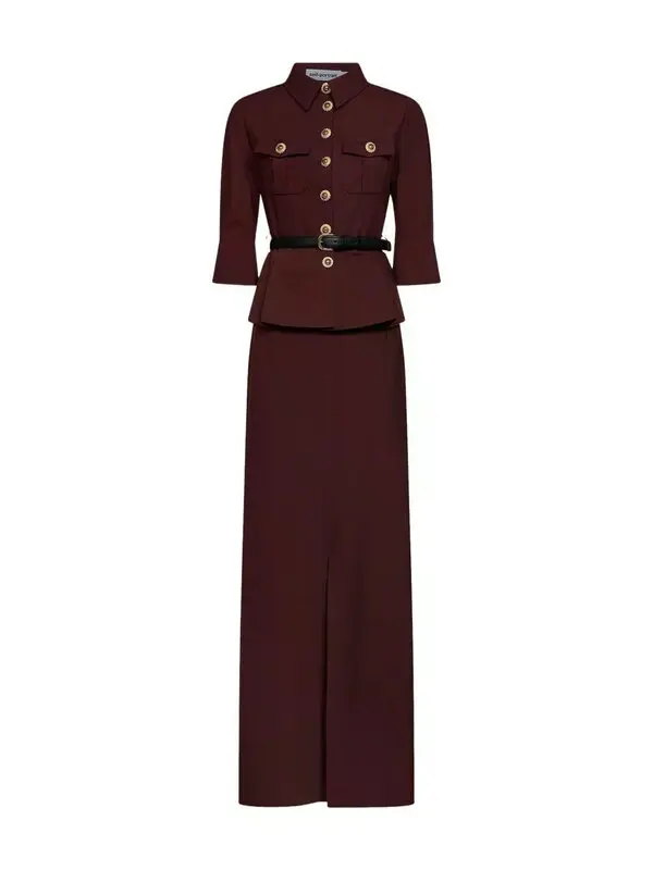 SELF-PORTRAIT Jewel-button Peplum Waist Maxi Dress - Brown