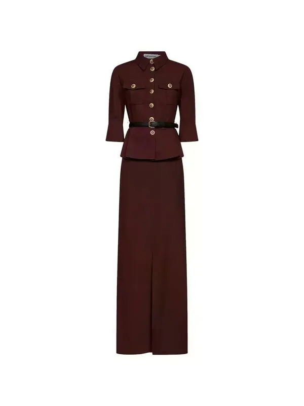 SELF-PORTRAIT Jewel-button Peplum Waist Maxi Dress