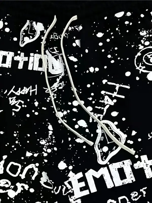 MIXED EMOTION Graffiti Print Track Shorts