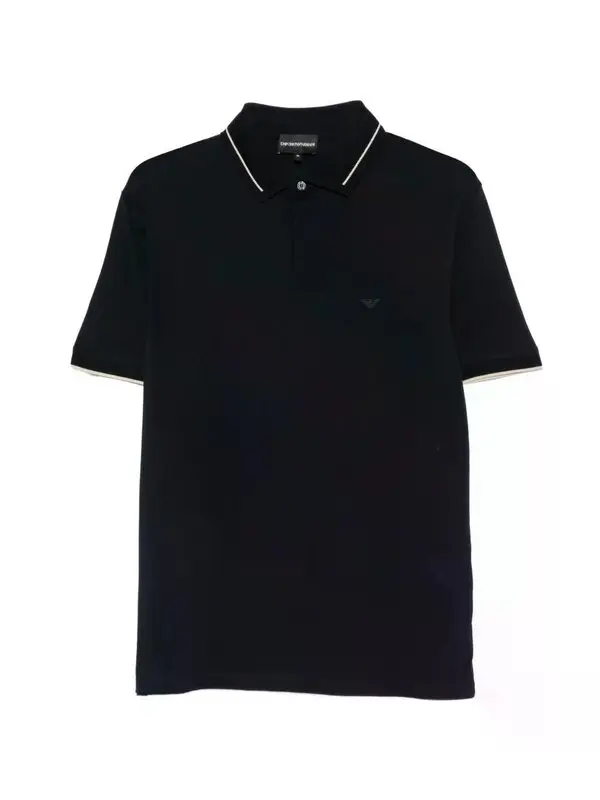 Emporio Armani Logo-embroidered Contrast-trim Polo Shirt - Blue